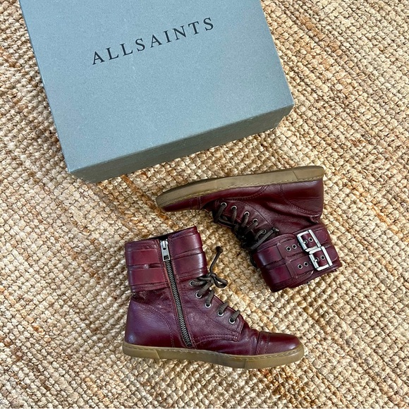 All Saints | Shoes | Allsaints Damisi Oxblood High Top Sneaker Boots ...